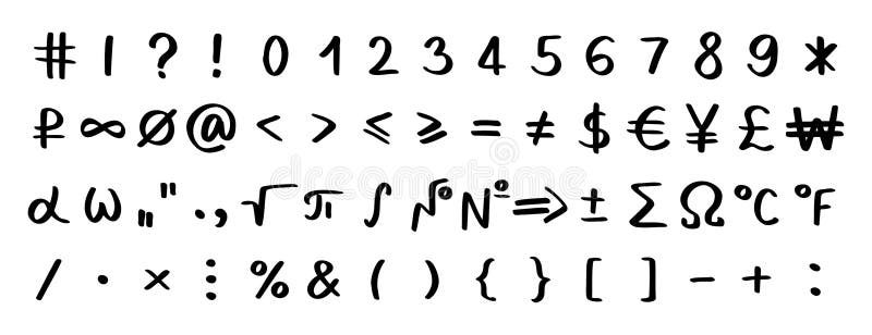 Scribble Black Special Math Symbols, Numbers and Signs. Symbols are ...