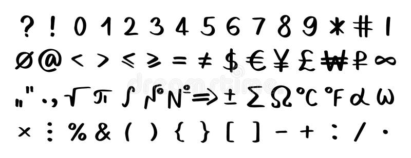 Scribble Black Special Math Symbols, Numbers and Signs. Symbols are ...