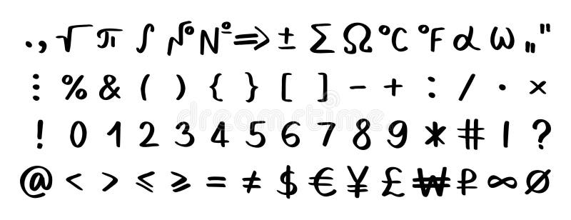 Scribble Black Special Math Symbols, Numbers and Signs. Symbols are ...