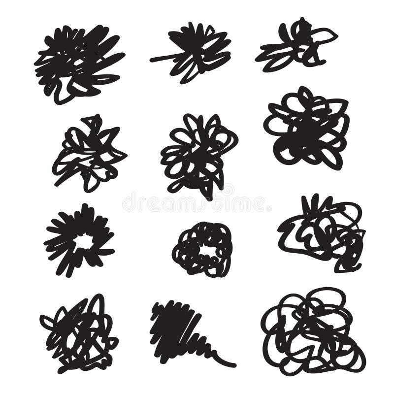 Scribble Brush Strokes Set, Logo Design Element. Flower Icon Shapes ...