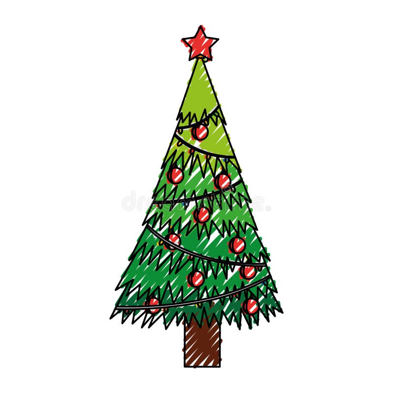 Scribble Christmas Tree Cartoon Stock Vector - Illustration of ornament ...