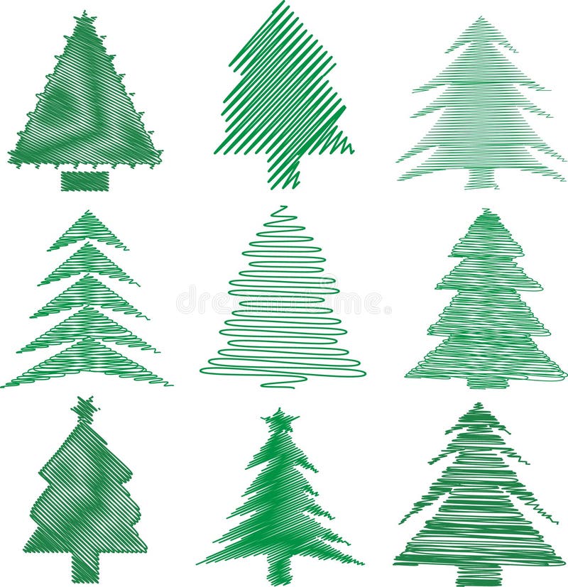 Scribble christmas trees stock vector. Illustration of sketchy - 16403967