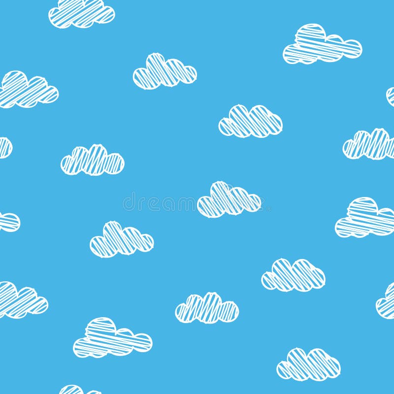 Scribble Clouds on Blue Background, Seamless Pattern Sky Concept Stock ...