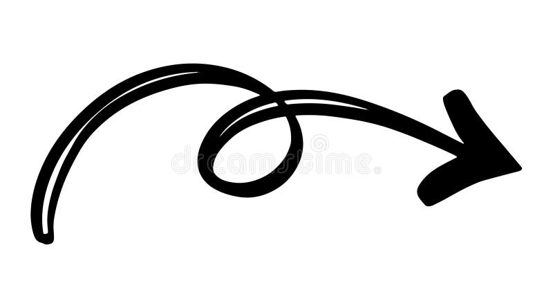 Scribble Curved Arrow Sign Hand Drawn Vector Mark Stock Vector ...