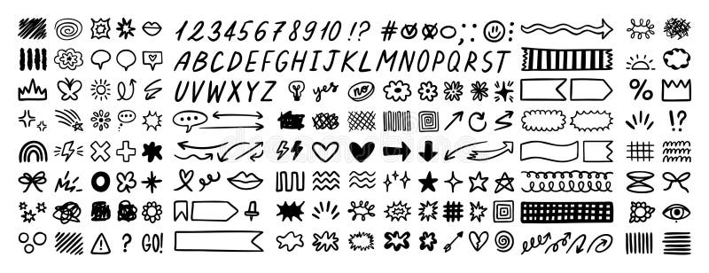 Scribble Doodle Elements Set, Paint Underline Children Marker Scratch ...