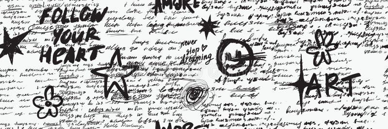 Scribble Doodle Seamless Pattern, Vector Inscription Handwriting ...