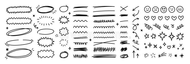 Scribble Doodle Underline Emphasis Line Shape Set. Hand Drawn Brush ...