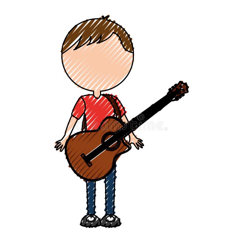 Scribble Faceless Guitar Man Cartoon Stock Vector - Illustration of ...