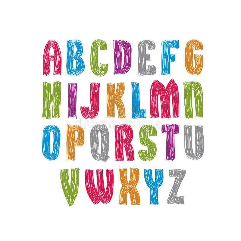 Scribble Handwritten Font, Vector Fresh Brushed Alphabet. Stock Vector ...