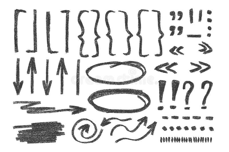 Scribble Marks, Arrow Doodle Set. Crayon Underlines, Quotation Marks ...
