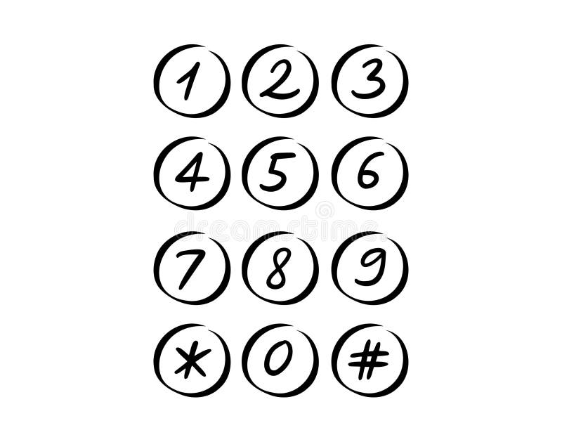 Scribble Numbers in Circle Hand Drawn Font. Numbers Doodle Black ...