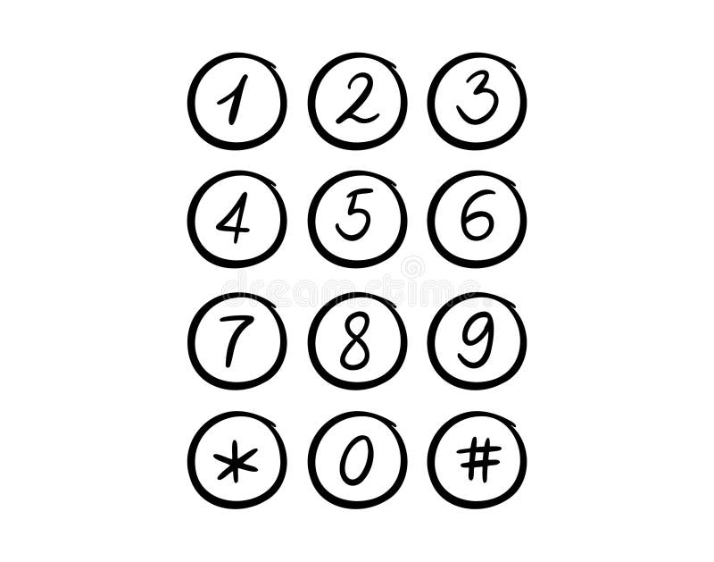 Scribble Numbers in Circle Hand Drawn Font. Numbers Doodle Black ...