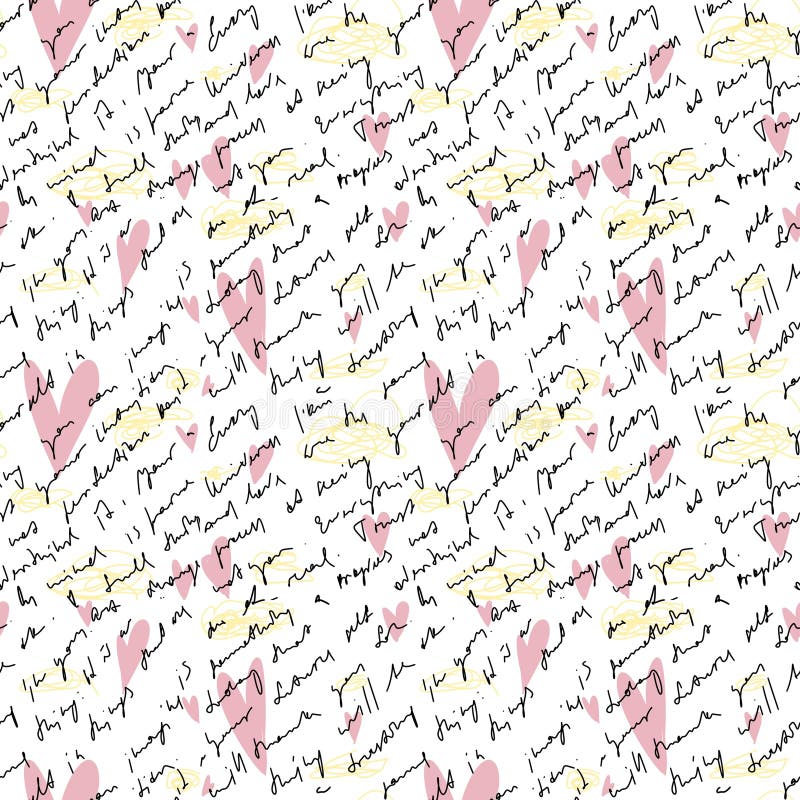 Scribble Pink Heart Hand Written Seamless Pattern Stock Illustration ...