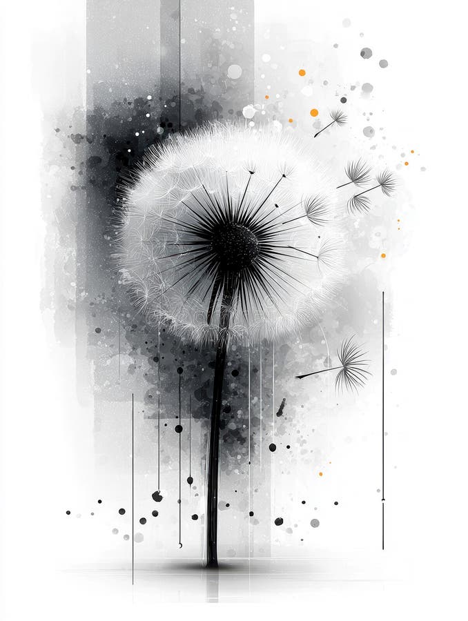 A Scribble-style Cartoon Dandelion Puff with White, Exploding Lines, a ...