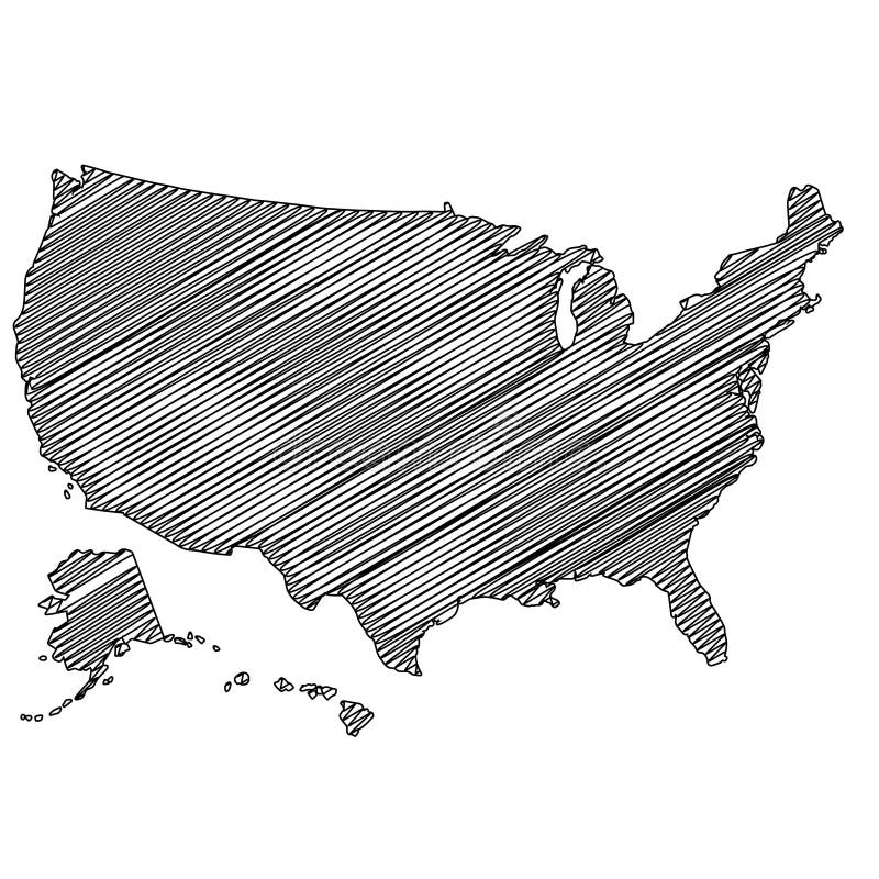Scribble Style USA + Hawai + Alaska Map Design Stock Vector ...