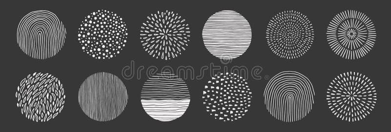 Abstract Line Pattern Circle Set. Hand Drawn Texture, Doodle Decorative ...