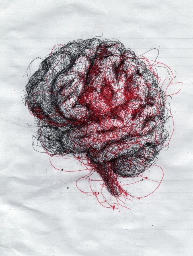 Scribbled Brain Sketch with Red Center and Open Space for Messaging ...
