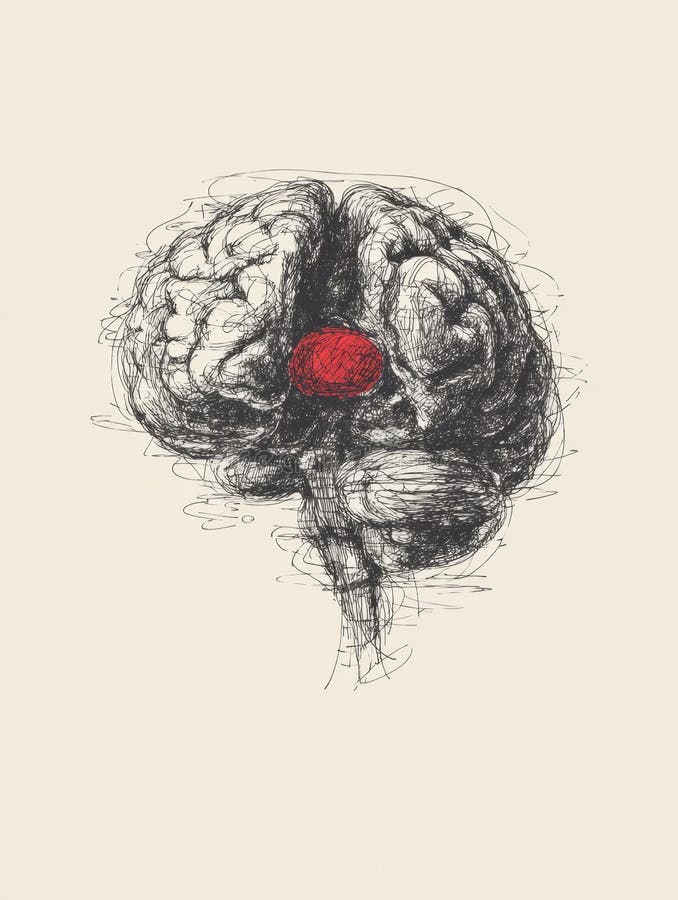 Scribbled Brain Sketch with Vibrant Red Center Designed for Creative ...