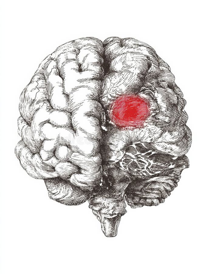 Scribbled Brain Sketch with a Vibrant Red Center Invites Creative ...