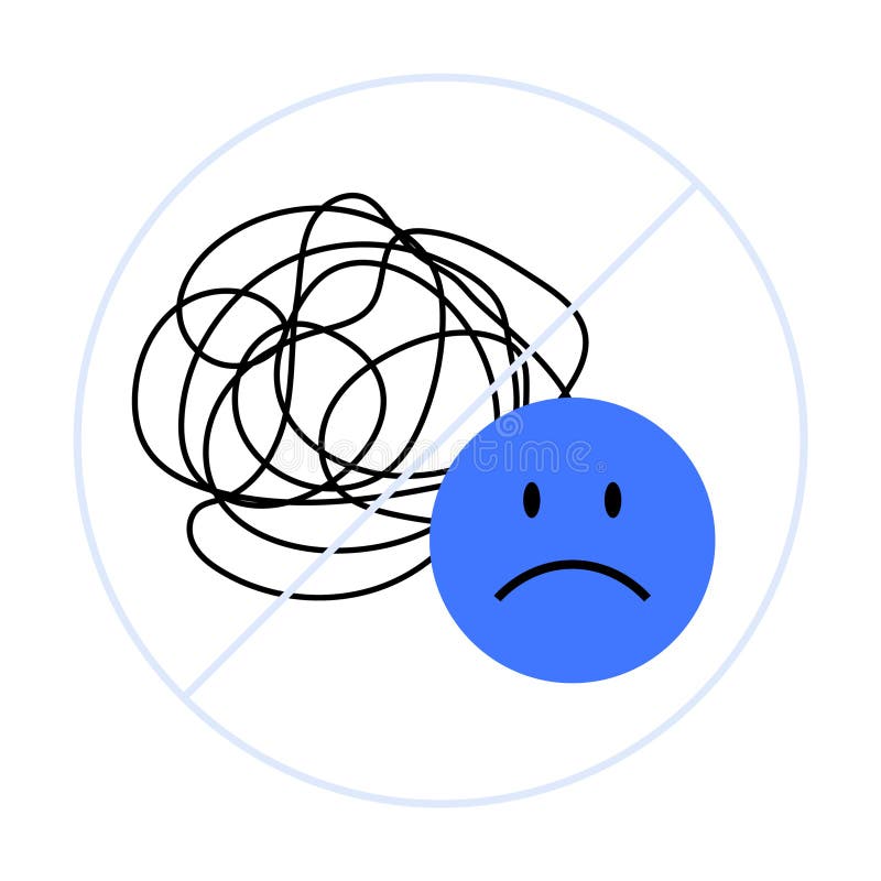 Scribbled Mess with Sad Face Inside a Blue Circle with Diagonal Line ...