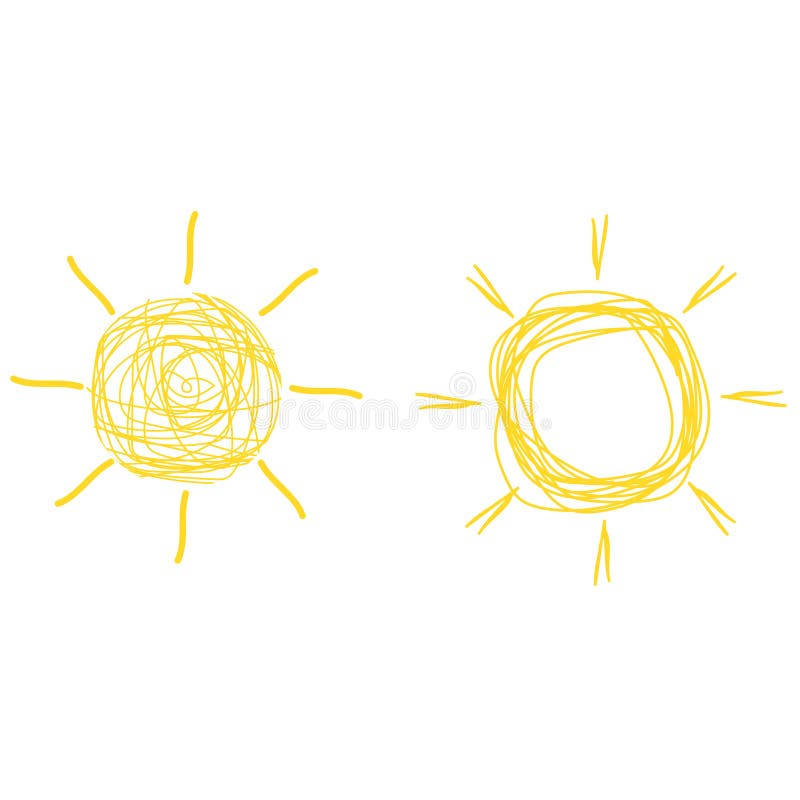 Scribbled Suns Doodle Vector. Hand Drawn Sunshine Illustration. Bright ...