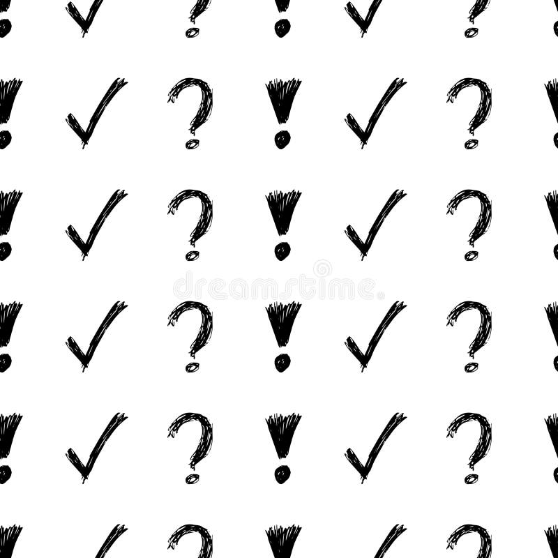 Seamless Pattern with Hand Drawn Check, Exclamation and Question Mark ...