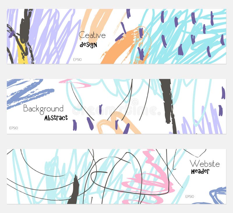 Scribbles Marks Doodles Blue on White Banner Set Stock Vector ...