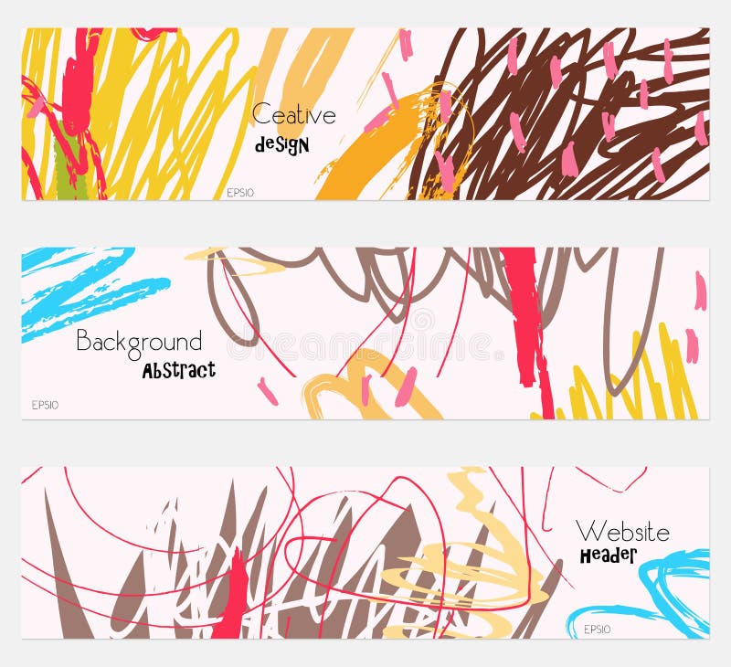 Scribbles Marks Doodles Brown on Cream Banner Set Stock Vector ...