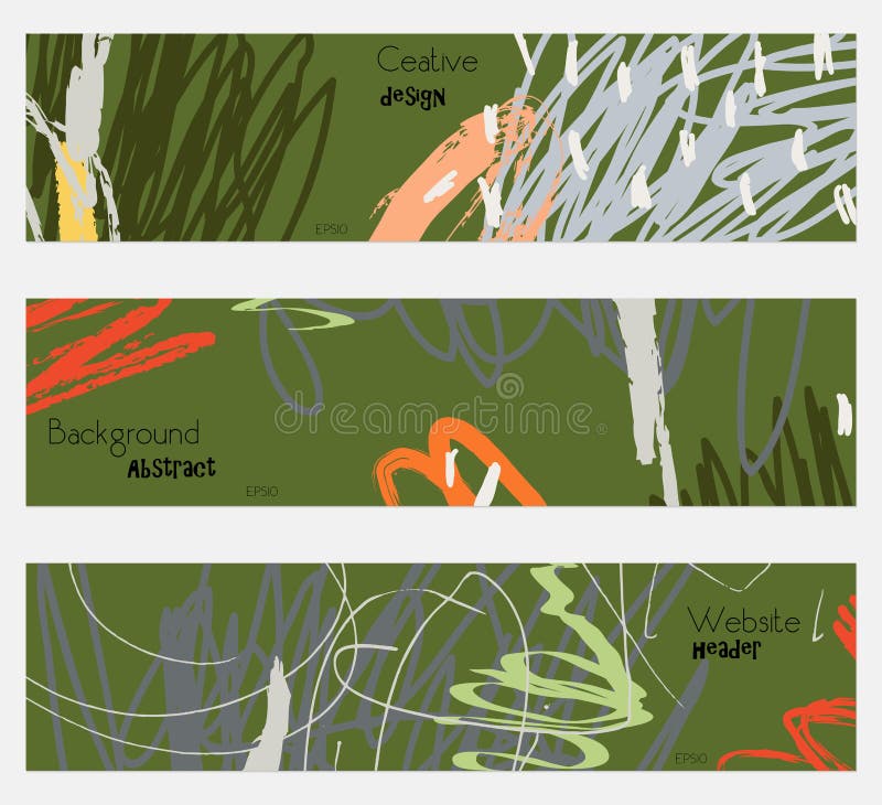 Scribbles Marks Doodles Green Banner Set Stock Vector - Illustration of ...