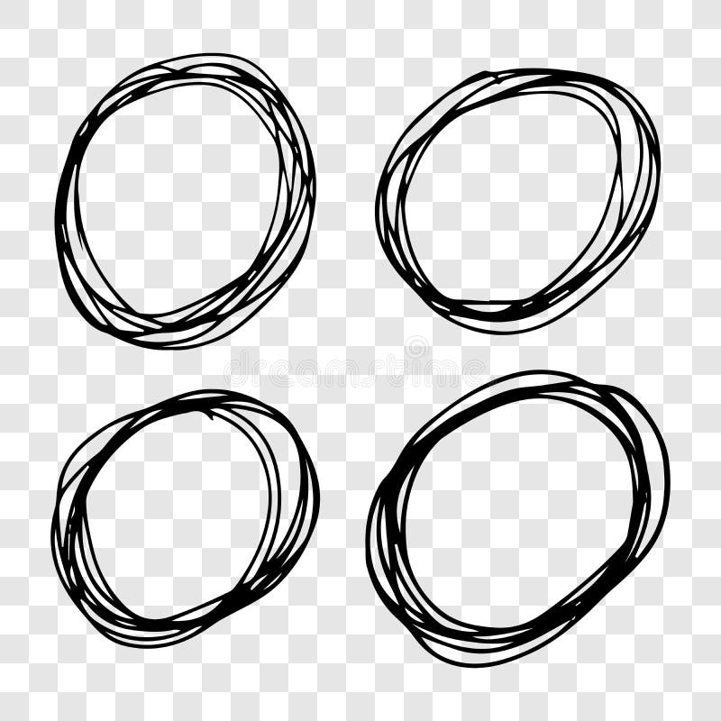 Hand Drawn Scribble Circles. Set of Four Black Doodle Round Circular ...