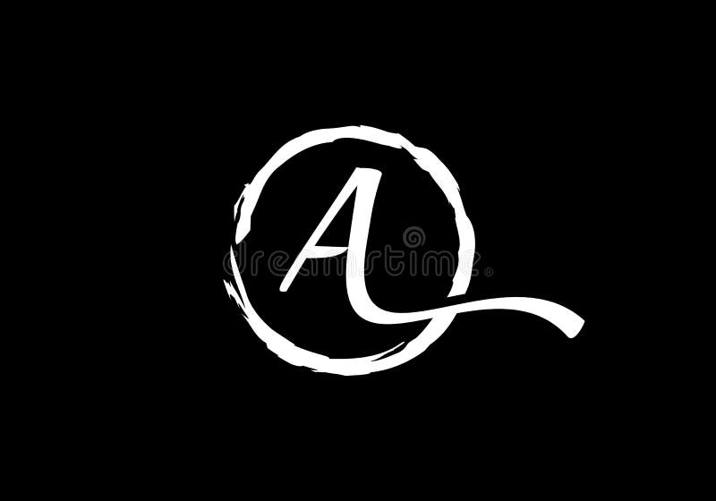 Script Letter a in a Brush Circle on Black Background, Monogram ...