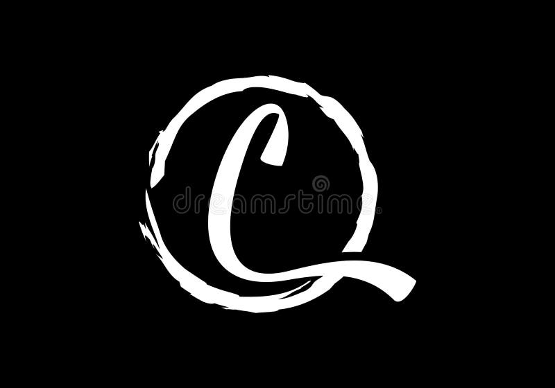 Script Letter Q In A Brush Circle On Black Background, Monogram ...