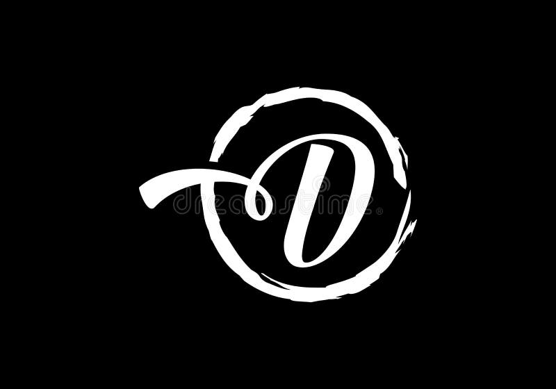 Script Letter R In A Brush Circle On Black Background, Monogram ...