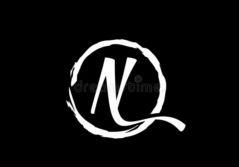Script Letter N In A Brush Circle On Black Background, Monogram ...