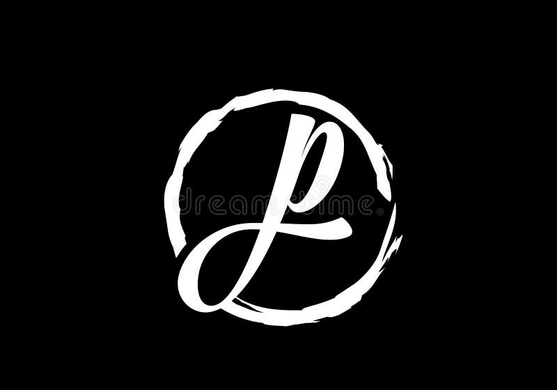 Script Letter P in a Brush Circle on Black Background, Monogram ...