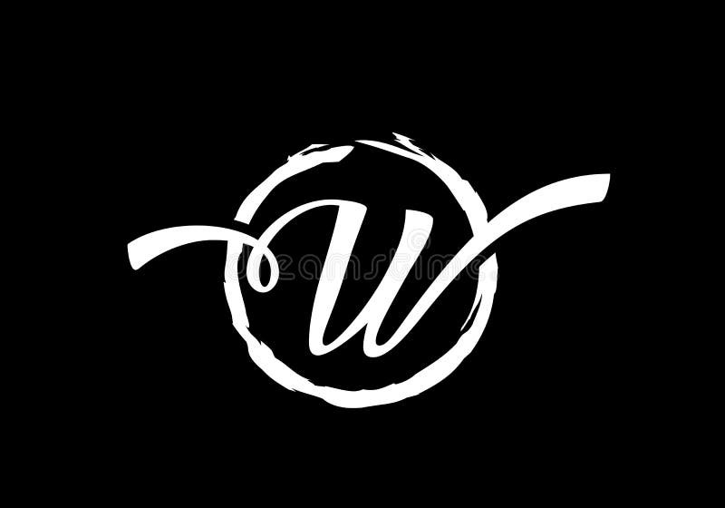 Script Letter W in a Brush Circle on Black Background, Monogram ...