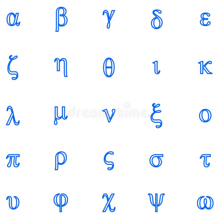 Script Letters of the Greek Alphabet in Blue and White Stock Vector ...