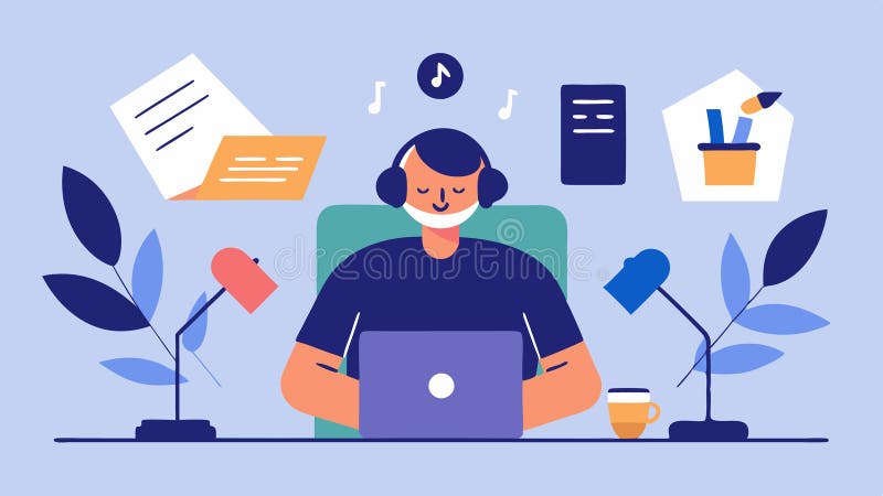 Script Reading Depict a Podcast Producer Sitting at a Desk Surrounded ...