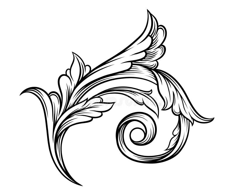 Scroll As Baroque Element with Arabesque and Flourish Motif Vector ...