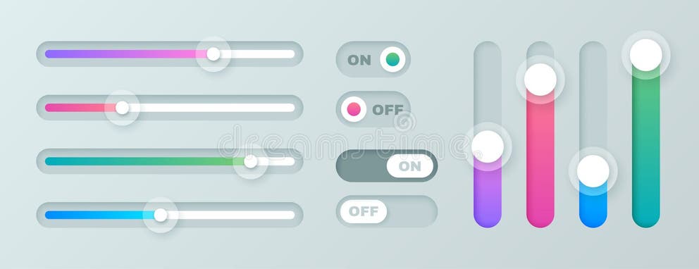 Scroll Bars Set , Brightness Sliders, Turn on and Off Toggle Switch ...
