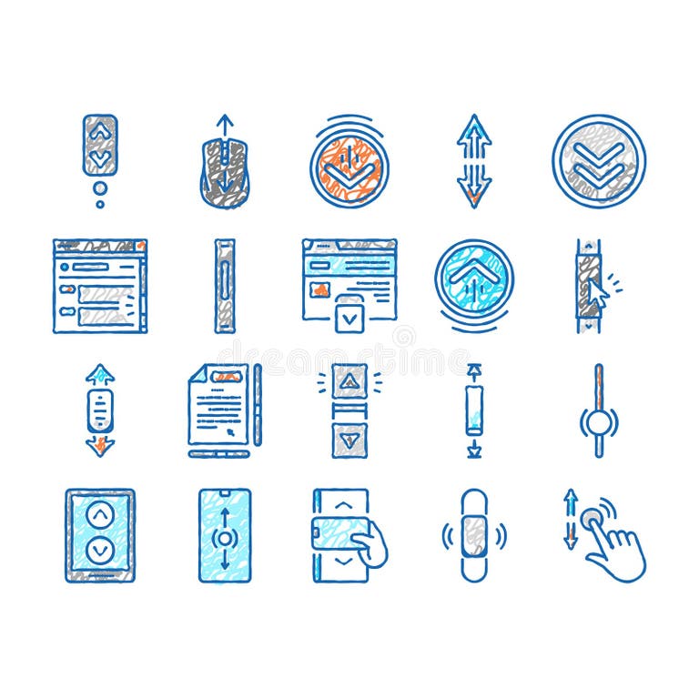 Scroll Computer Mouse Cursor Icons Hand Drawn Stock Vector - Illustration of scroll, scrolling ...