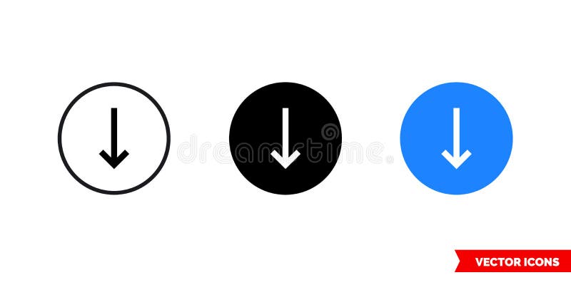 Scroll Down Icon of 3 Types Color, Black and White, Outline. Isolated ...