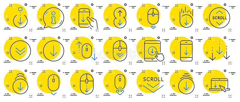 Scroll Down Line Icons. Scrolling Mouse, Landing Page Swipe Signs ...