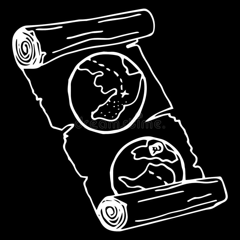 Scroll with Drawn Map. Vector of an Old Scroll. Hand Drawn Scroll Stock ...