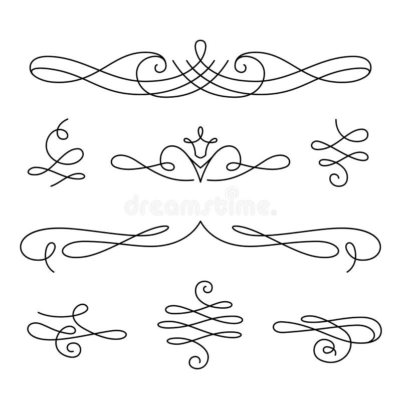 Scroll Elements, Set of Vintage Calligraphic Vignettes Stock Vector ...