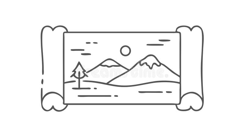 Scroll with Landscape Sketch Outline, Vector Design Generative AI Stock ...