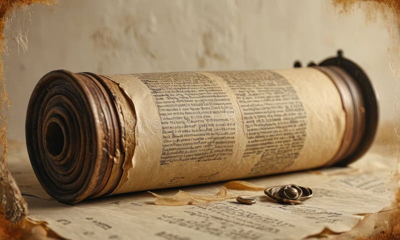 A Scroll with a Lot of Writing on it is Sitting on a Table. Stock ...