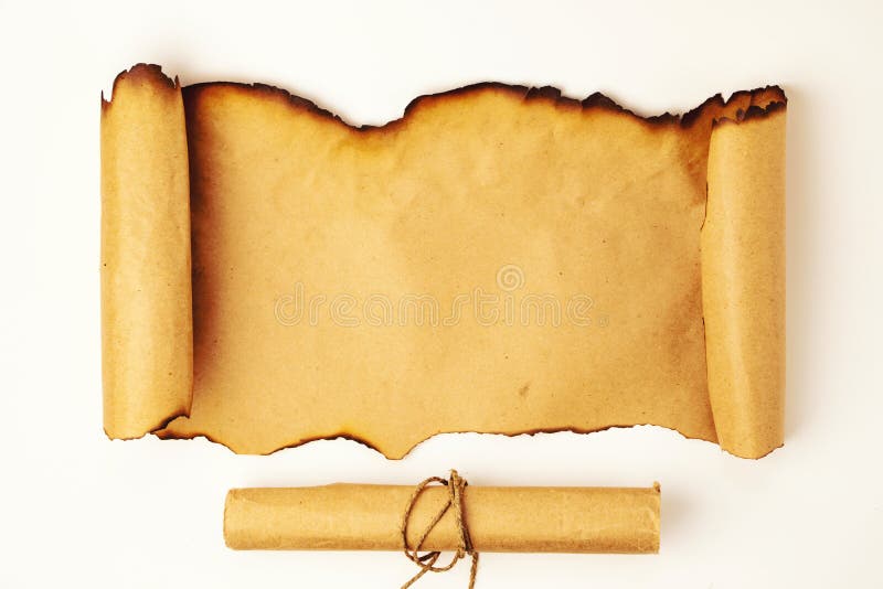 Scroll of Old Paper with Burnt Edges in a Horizontal Position Isolated ...