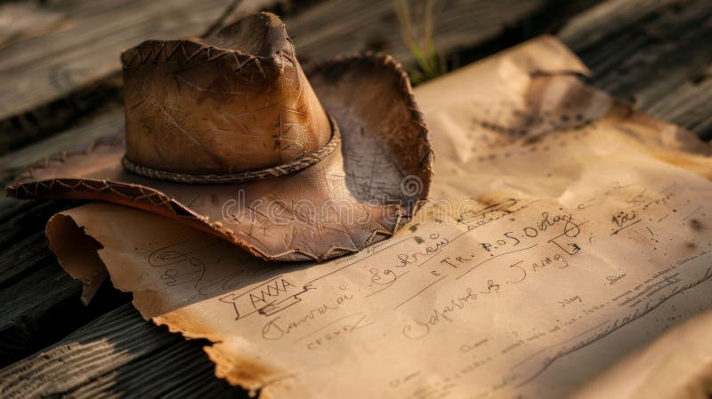 A Scroll of Oldfashioned Paper Featuring a Handdrawn Cowboy Hat Serves ...