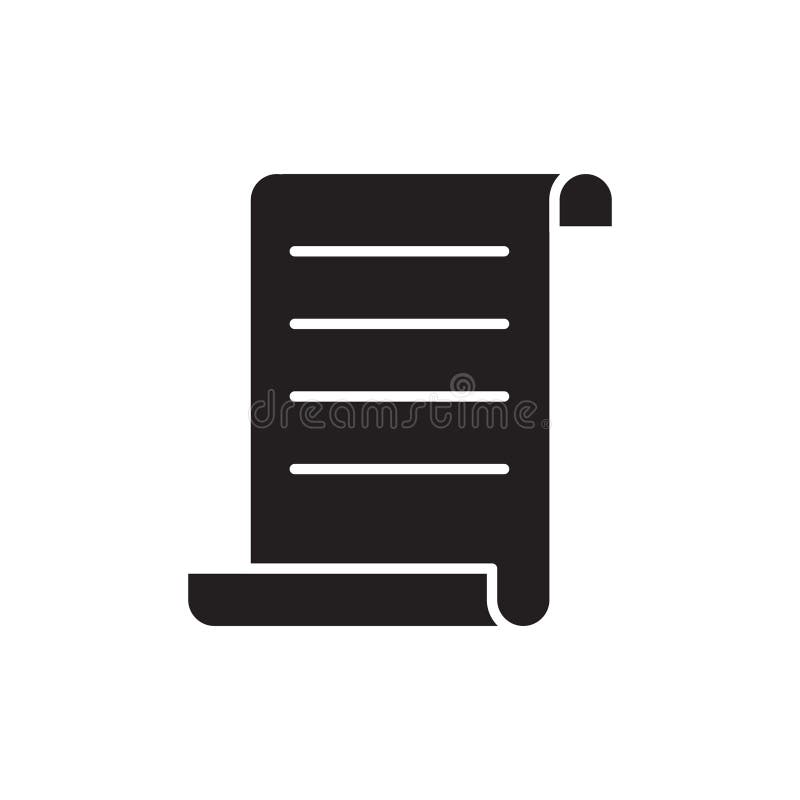 Scroll Paper Icon. Minimal Rolled Document. Black Vector Illustration ...